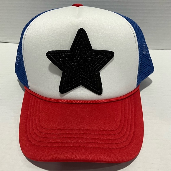 Accessories | Trucker Hat Red White And Blue With Black Sequin Star Patch | Poshmark
